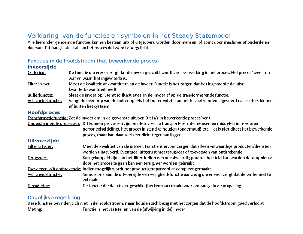 Steady state model uitleg - Verklaring van de functies en symbolen in ...
