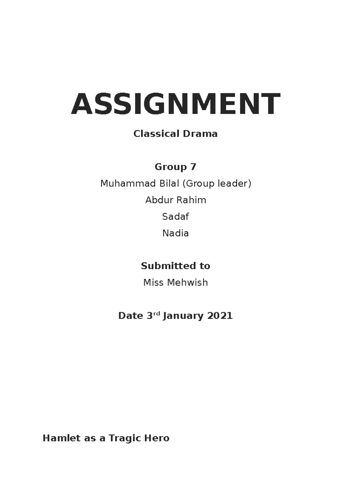 Assignment 2 - Drama - NUML - Studocu
