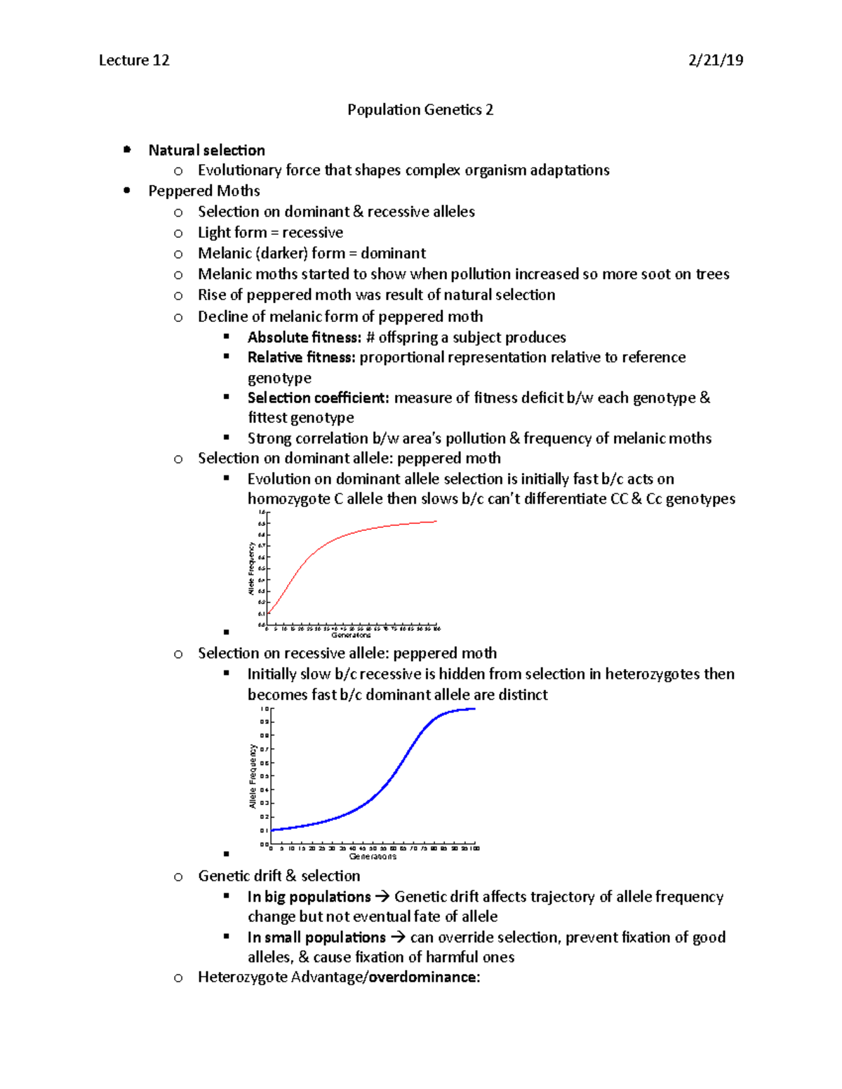 Population Genetics 2 - Lecture Notes (Spring 2019) - Lecture 12 2/21 ...
