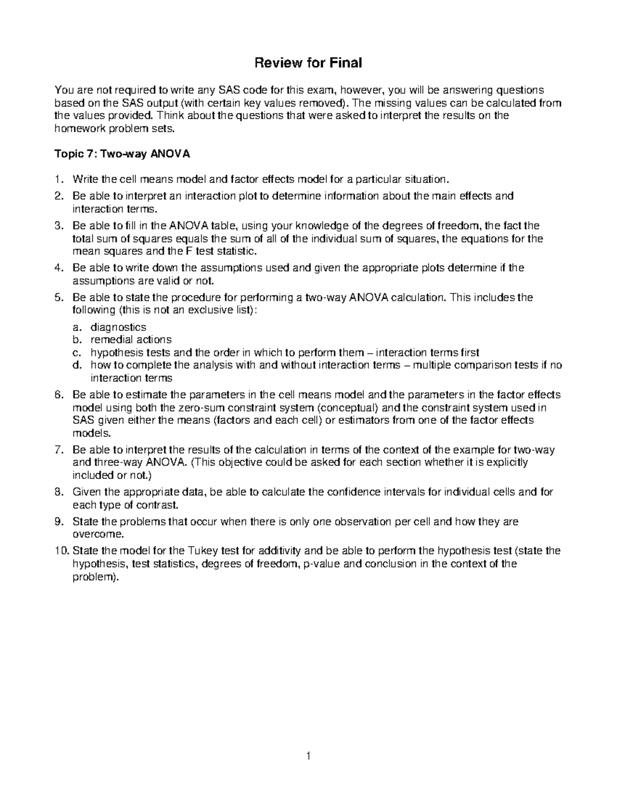 Review Final - notes - Review for Final You are not required to write ...