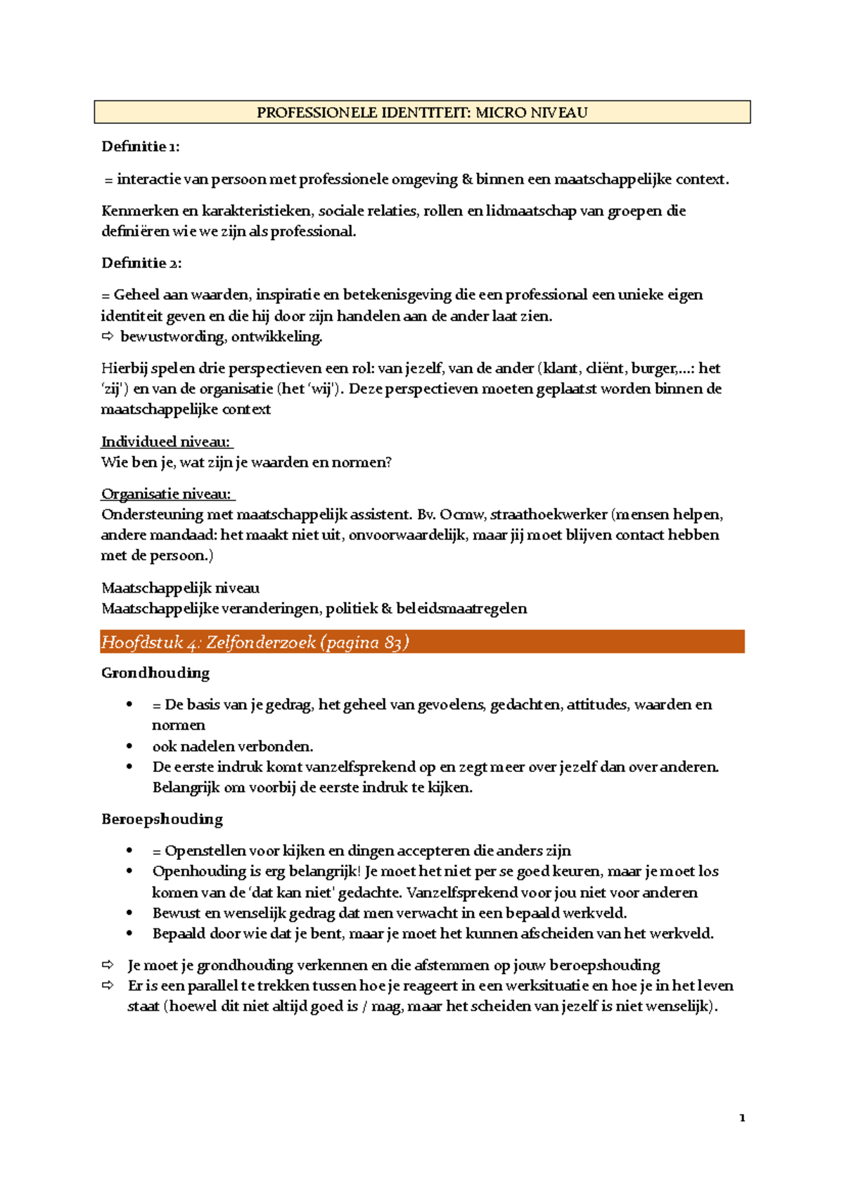 Notities professionele identiteit - PROFESSIONELE IDENTITEIT: MICRO ...