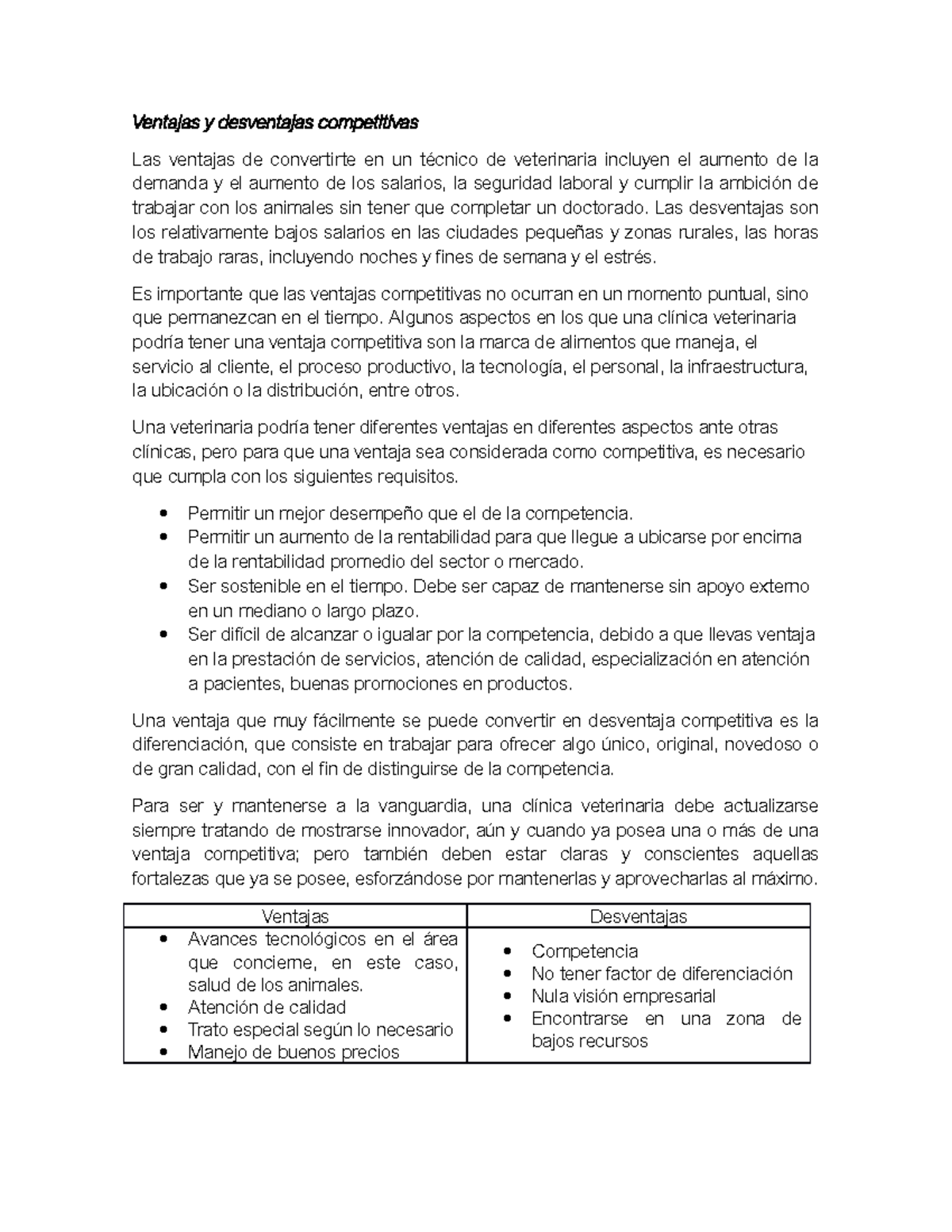Ventajas y desventajas competitivas CANO - Ventajas y desventajas ...