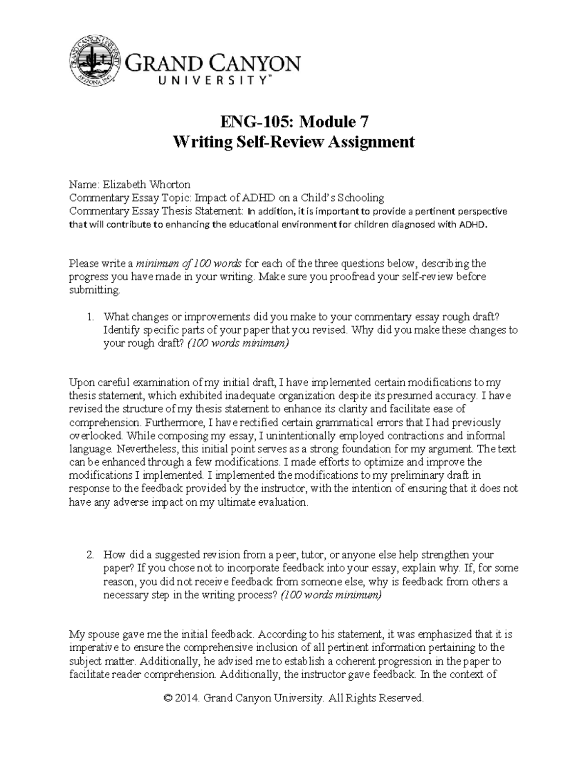 Topic 7 Self Review - ENG-105: Module 7 Writing Self-Review Assignment ...