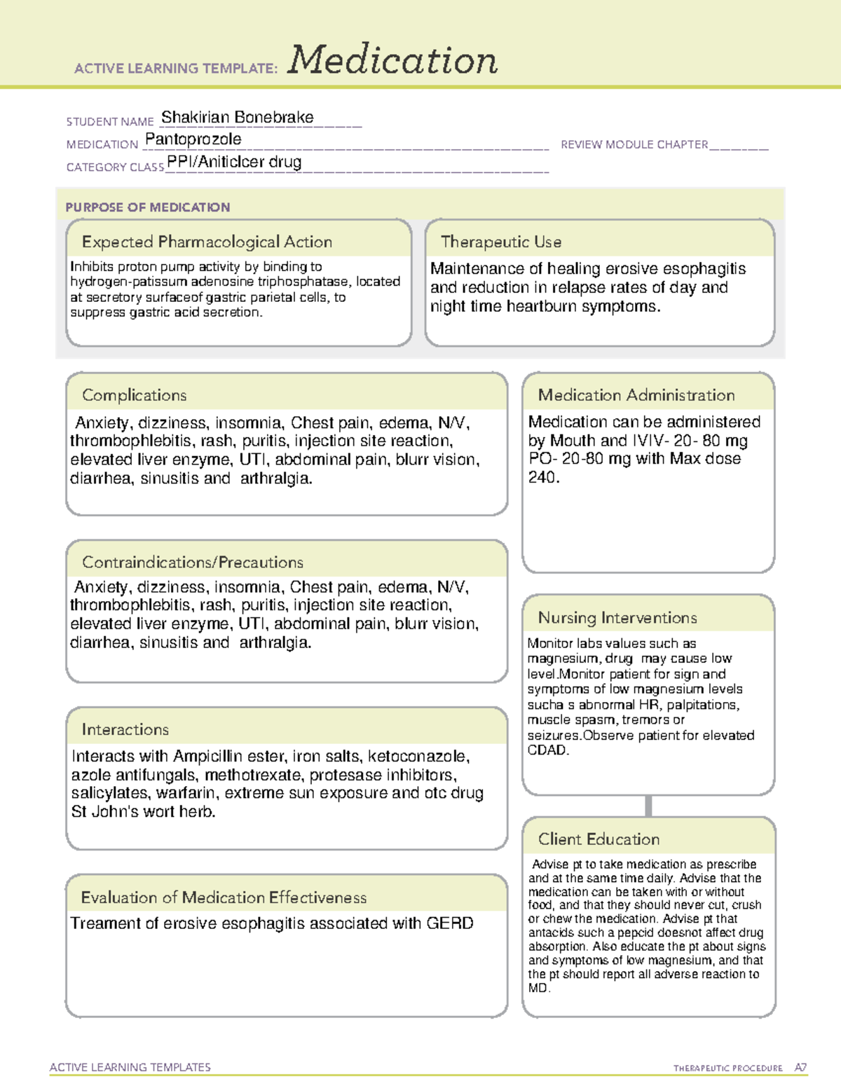 Medication card for PPI - ACTIVE LEARNING TEMPLATES TherapeuTic ...