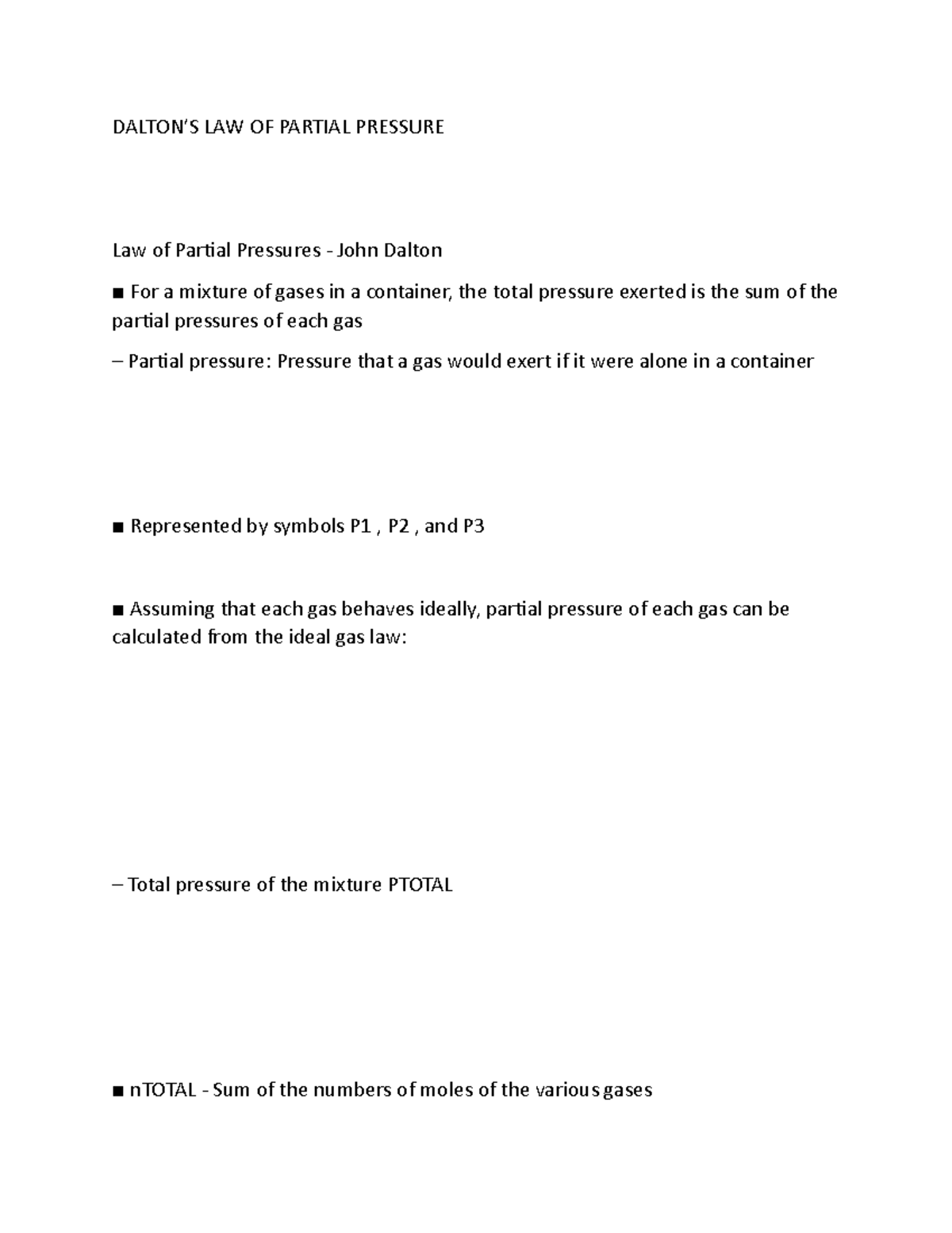 172 - Dalton Law of Partial Pressure - DALTON’S LAW OF PARTIAL PRESSURE ...
