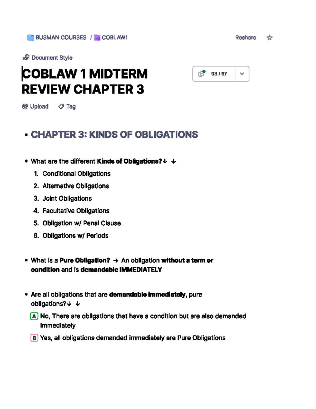 Coblaw 1 Midterm Review Chapter 3 - obligations and contracts - Studocu