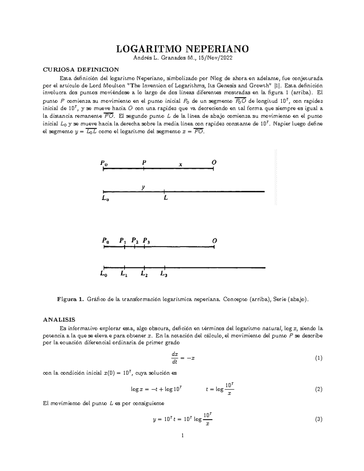 Logaritmo - LOGARITMO NEPERIANO Andr ́es L. Granados M., 15/Nov ...