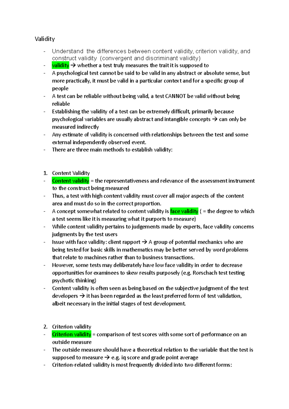 Validity - Validity - Understand the differences between content validity, criterion validity ...