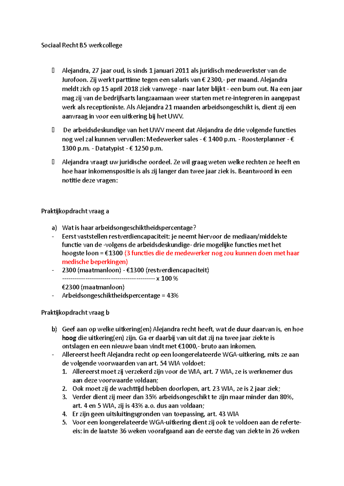 Les B5 Sociaal Recht Les Aantekeningen In Het Jaar 2021 2022 Op De Hu