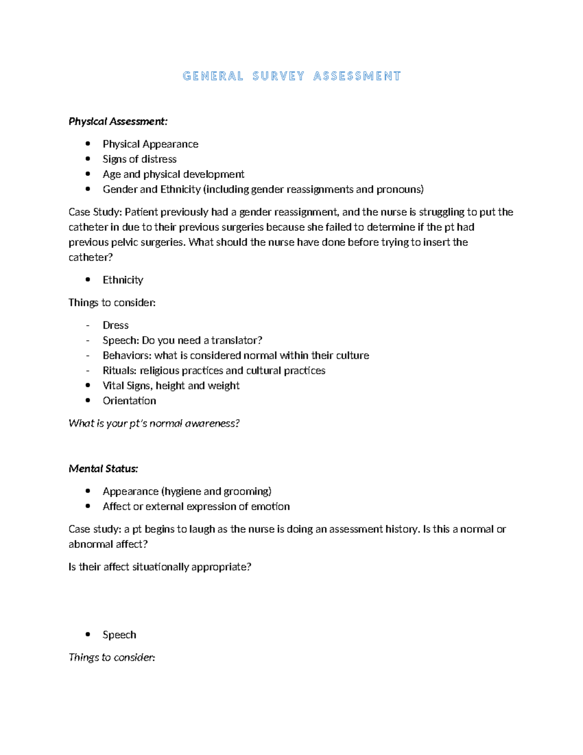 General Survey Assessment - G E N E R A L S U R V E Y A S S E S S M E N ...