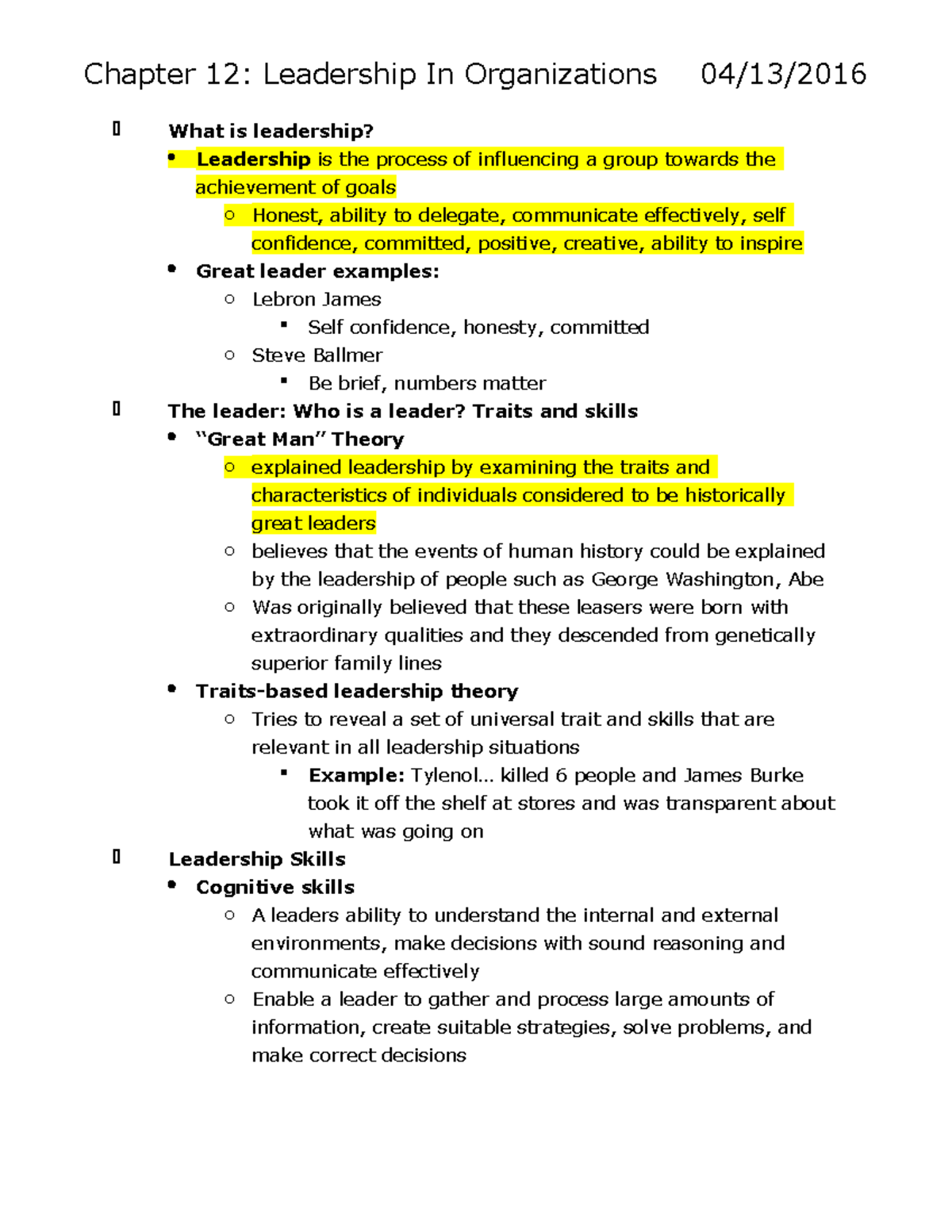 MGMT Leadership Johnson - Chapter 12: Leadership In Organizations What ...
