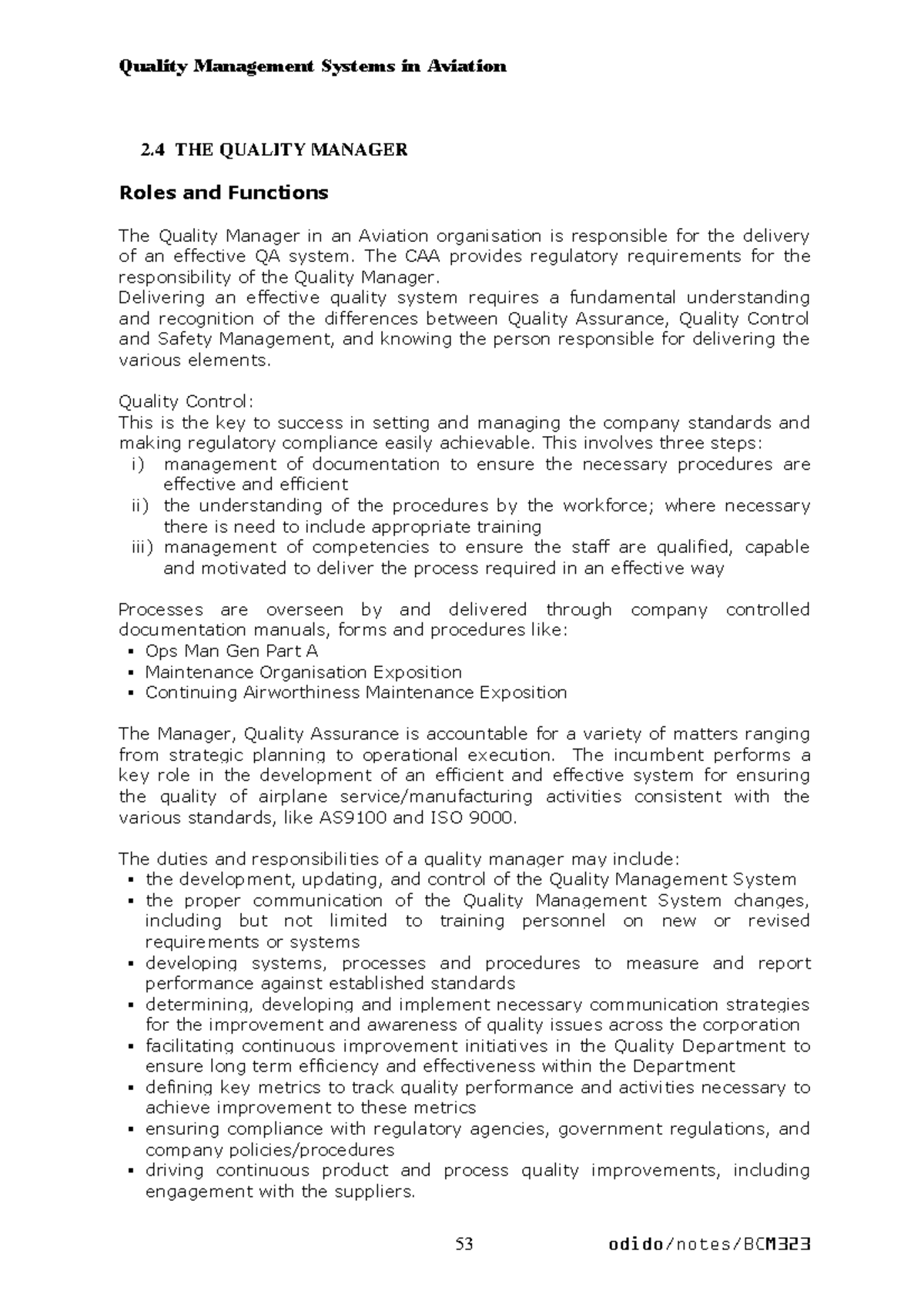 BCM 323 The Quality Manager 2 THE QUALITY MANAGER Roles And bcm-323-the-quality-manager-2-the-quality-manager-roles-and