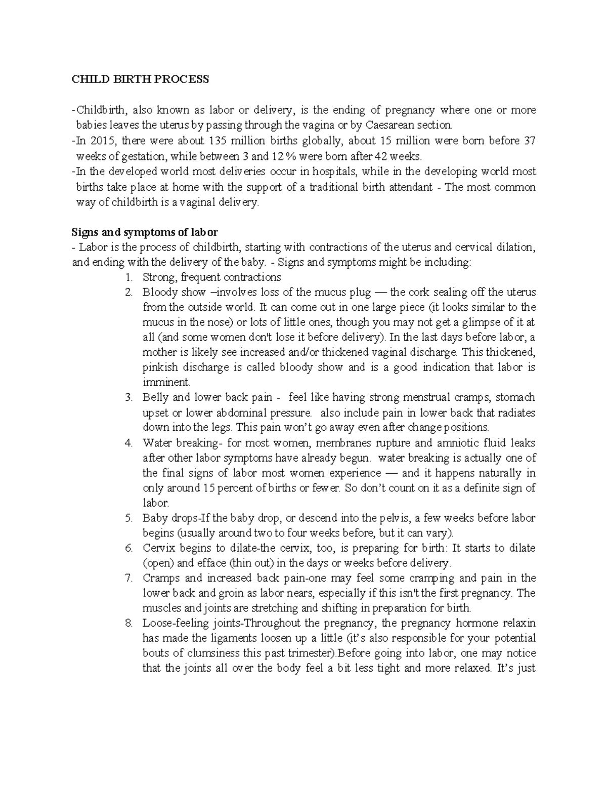 Child birth process - Human growth and development - CHILD BIRTH ...