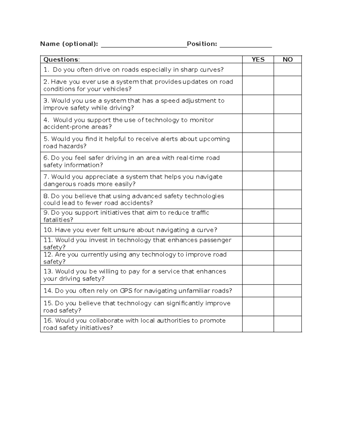 Questioaiure - Questionnaire Sample - Name (optional ...