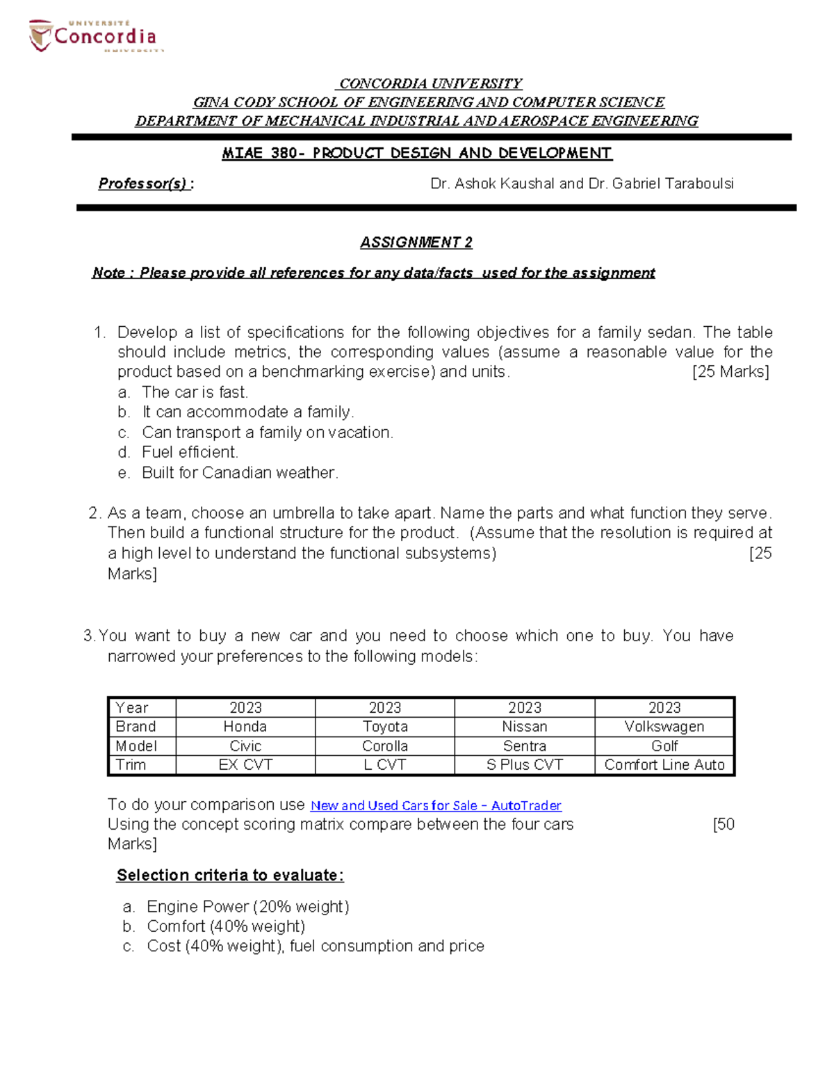 Assignment 2 Sept 2023 - CONCORDIA UNIVERSITY GINA CODY SCHOOL OF ...
