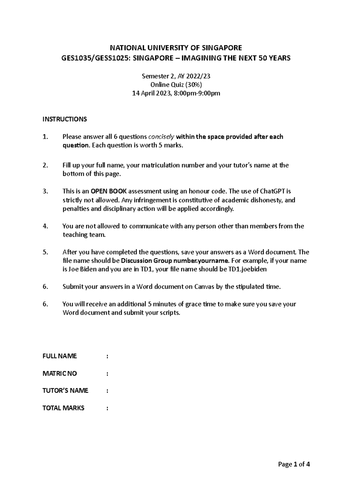 GES1035 Quiz Apr2023 - Final quiz - NATIONAL UNIVERSITY OF SINGAPORE ...