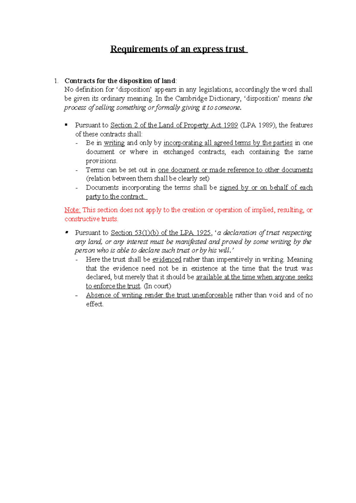 Requirements of an express trust - Requirements of an express trust ...