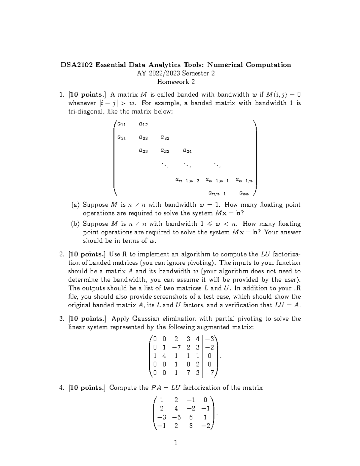 DSA2102 2324s1 HW2 - DSA2102 Essential Data Analytics Tools: Numerical Computation AY 2022/2023 ...