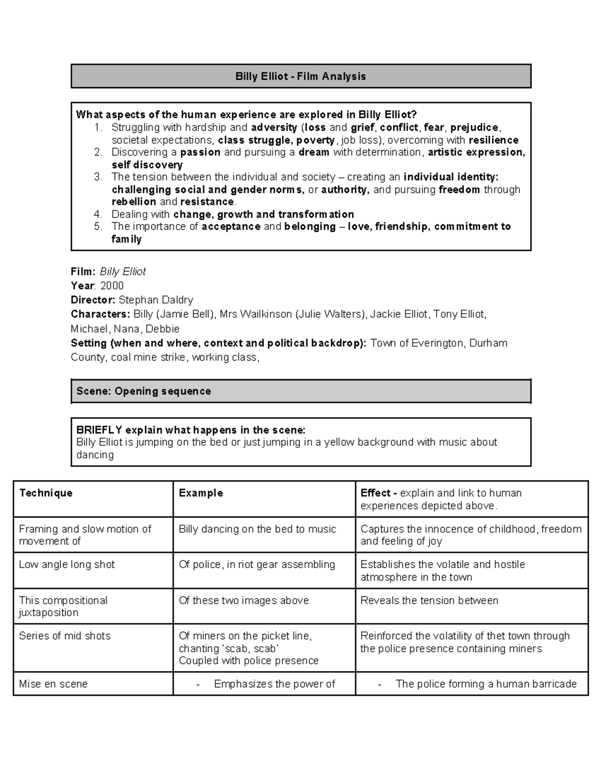 Indiana Carroll - 03. Billy Elliot - Film Analysis - Billy Elliot ...