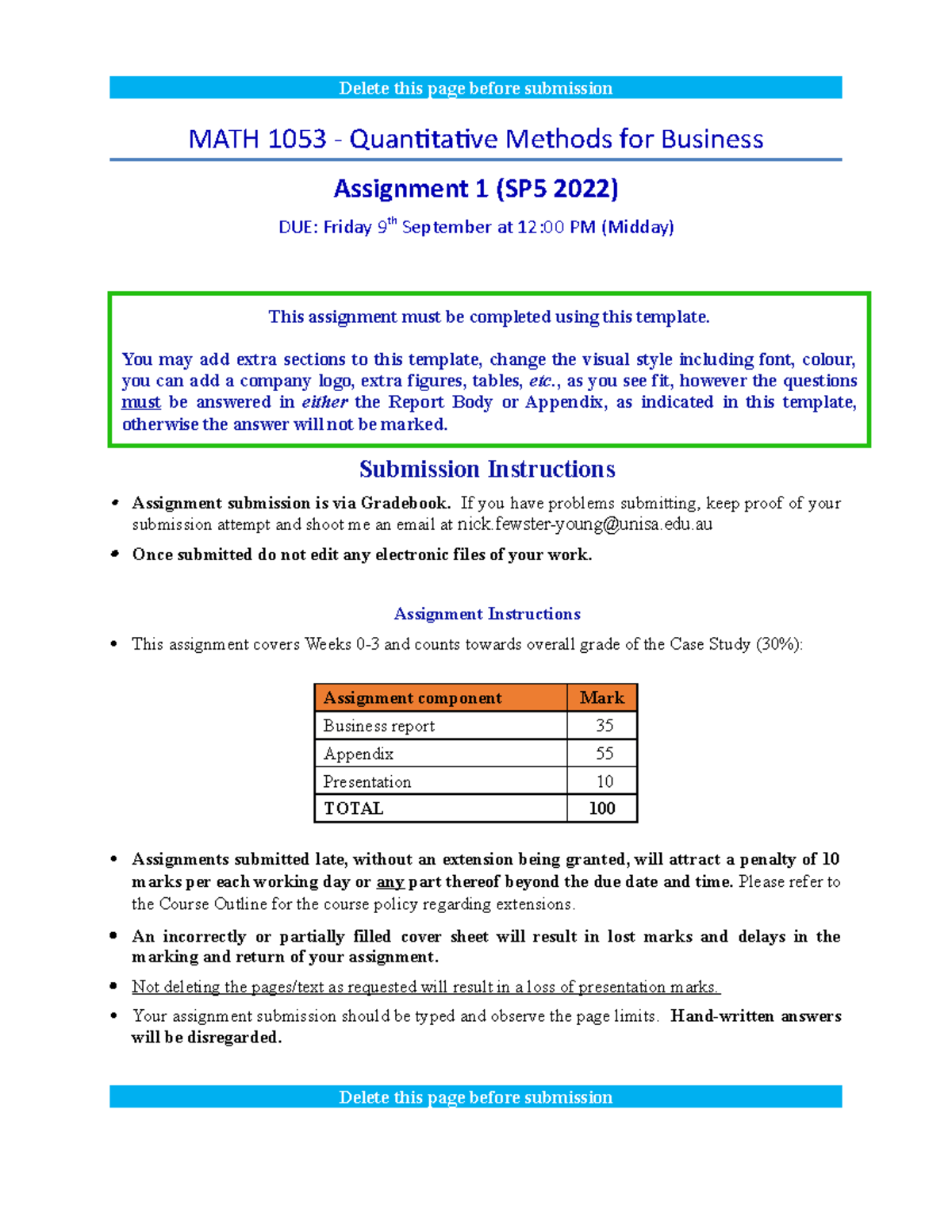 QMB Assignment 1 SP5 2022 NEW Release Final - Delete this page before ...
