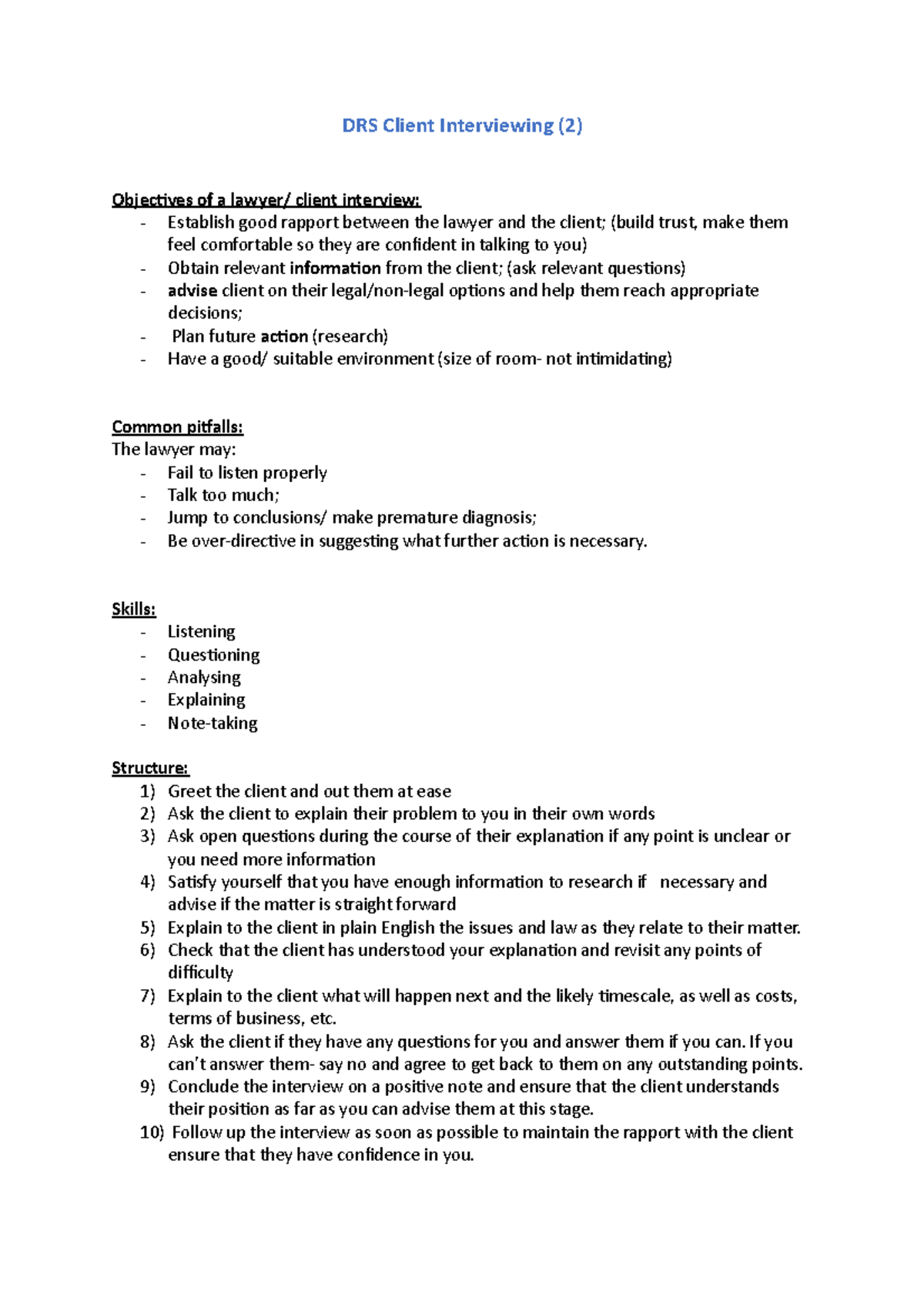 DRS- Client Interviewing - Skills: - Listening - Questioning ...