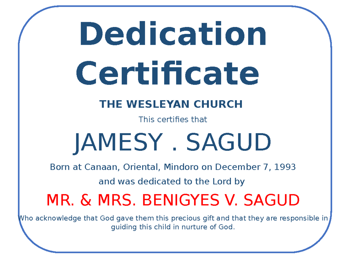 Dedication Certificate (Autosaved) - Dedication Certificate THE ...