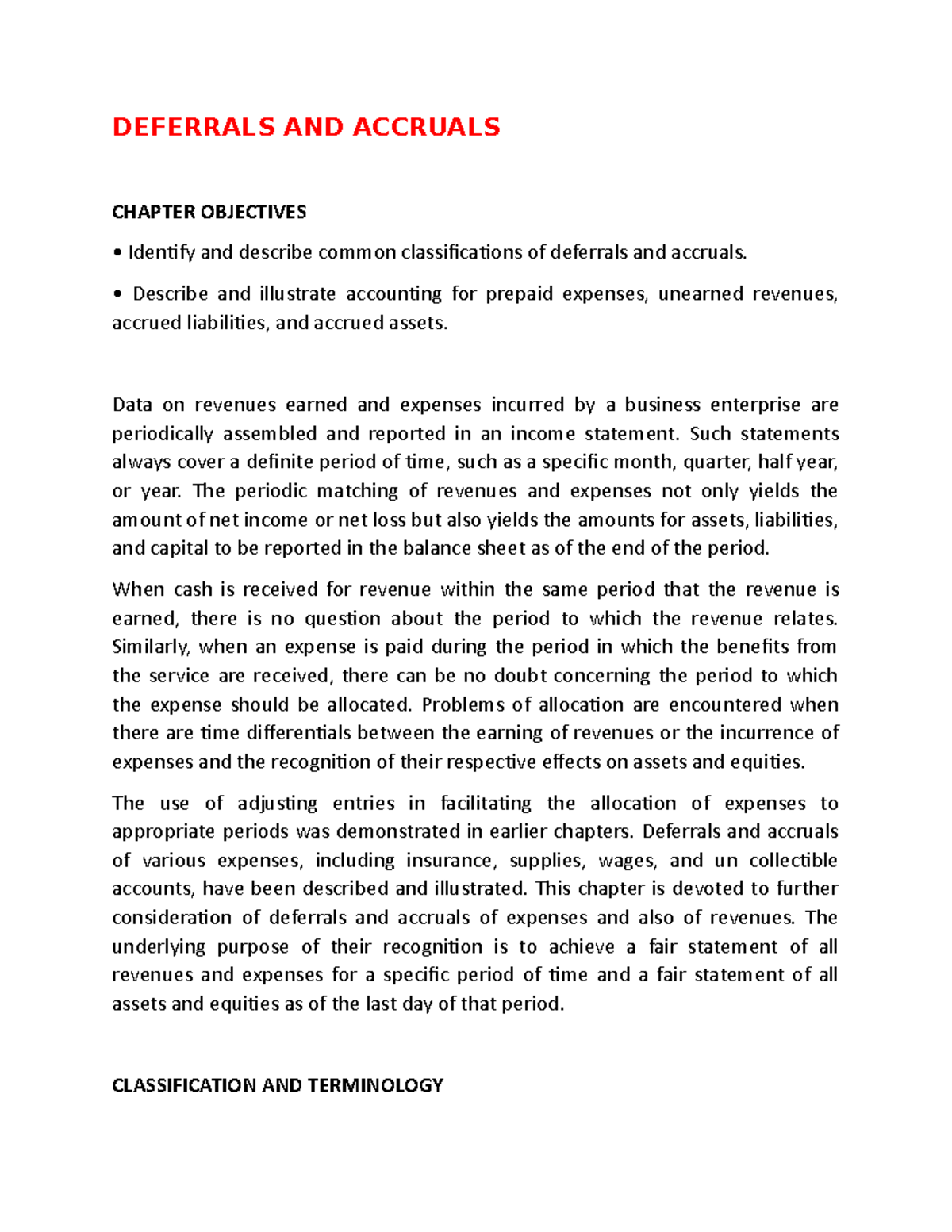 Deferrals and Accruals - Describe and illustrate accounting for prepaid ...