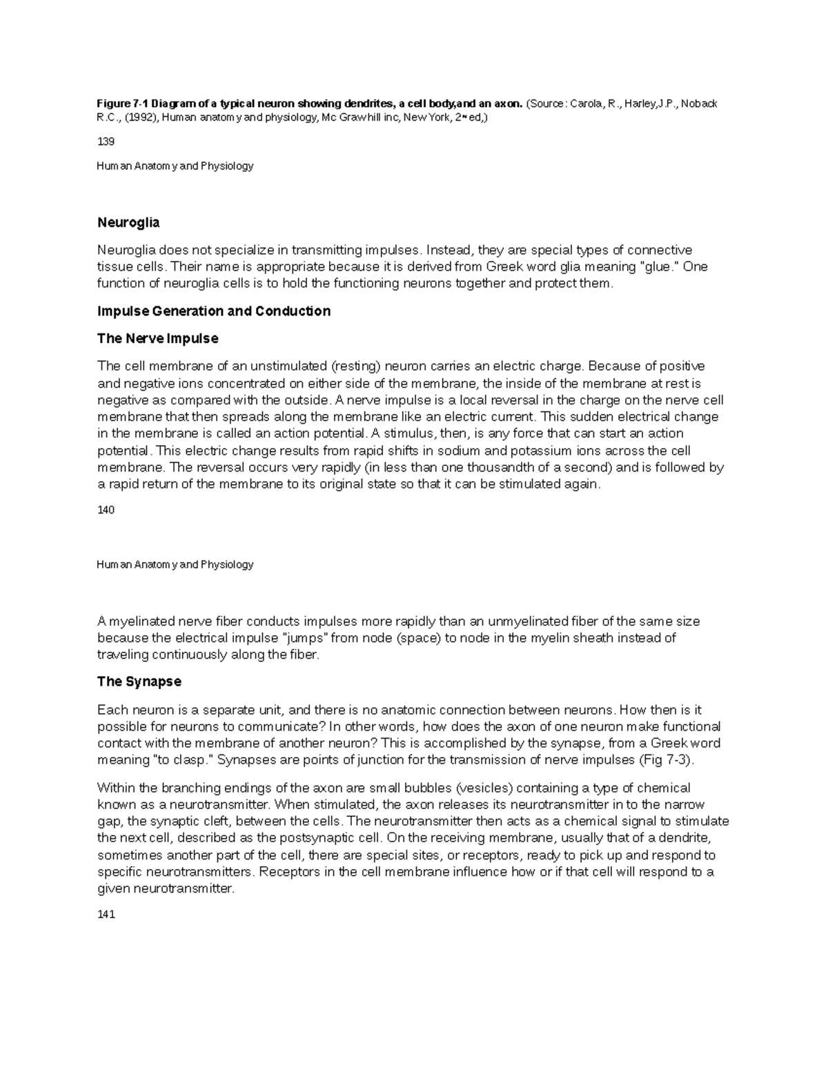 Anatomy notes 7 - Figure 7-1 Diagram of a typical neuron showing ...
