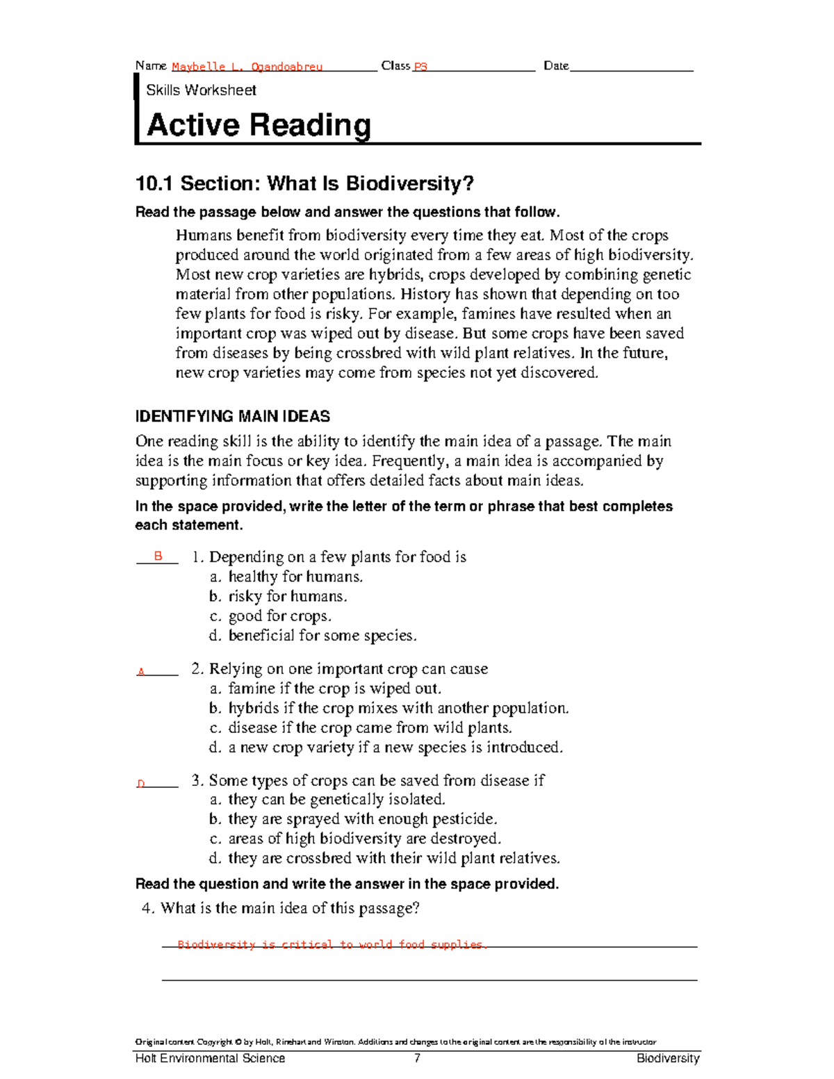 Environmental Science Q2 T07 Active Reading for Part 1 - Name