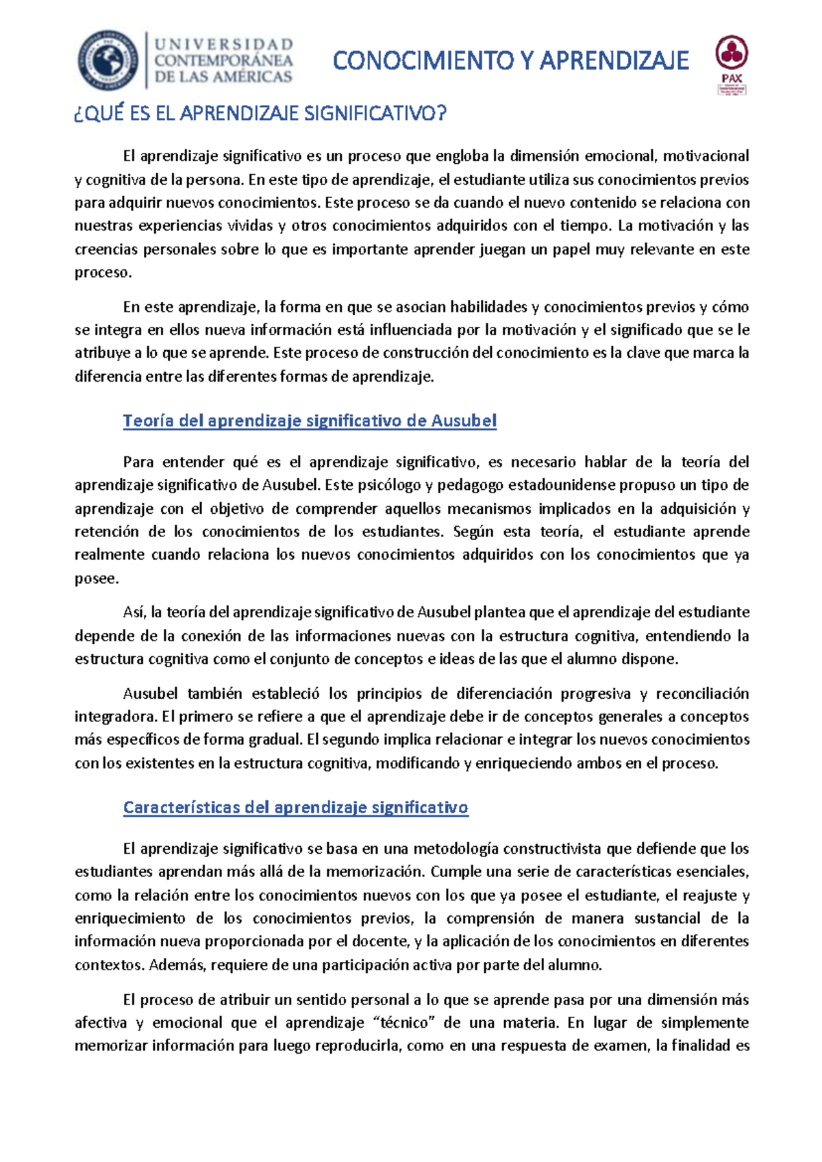 Aprendizaje significativo de Ausubel - ¿QUÉ ES EL APRENDIZAJE ...