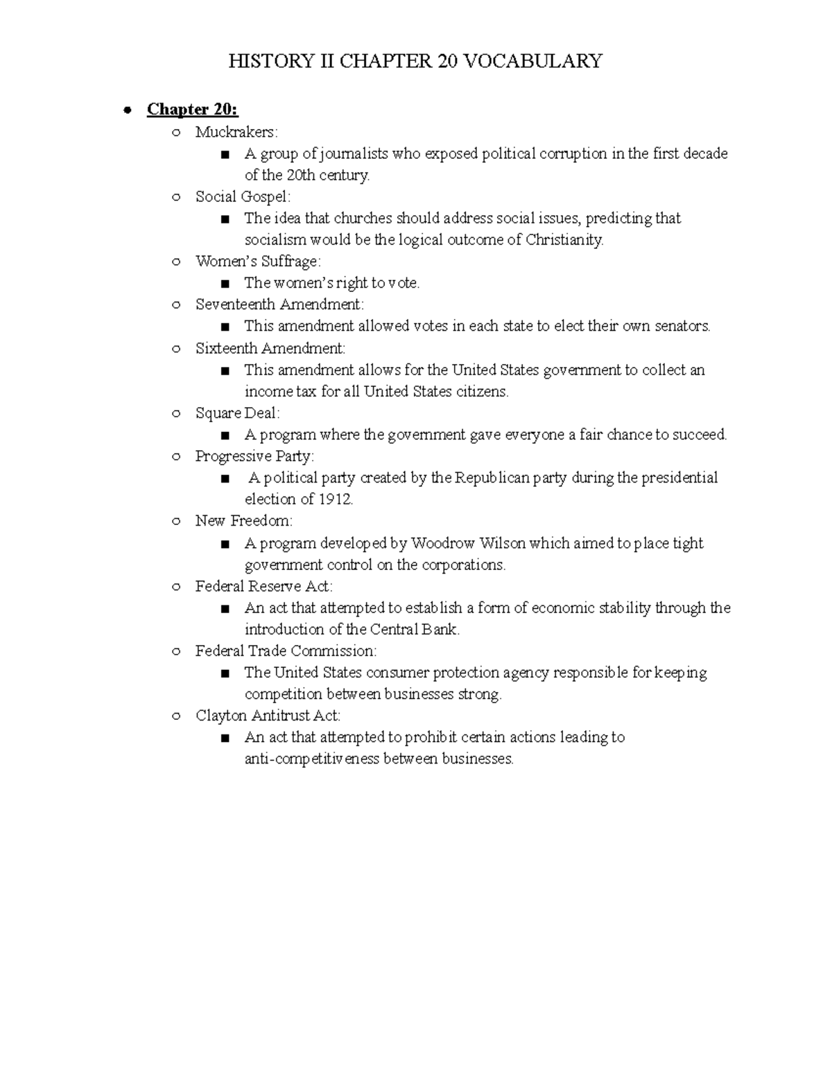 History II Chapter 20 Vocabulary - HISTORY II CHAPTER 20 VOCABULARY ...