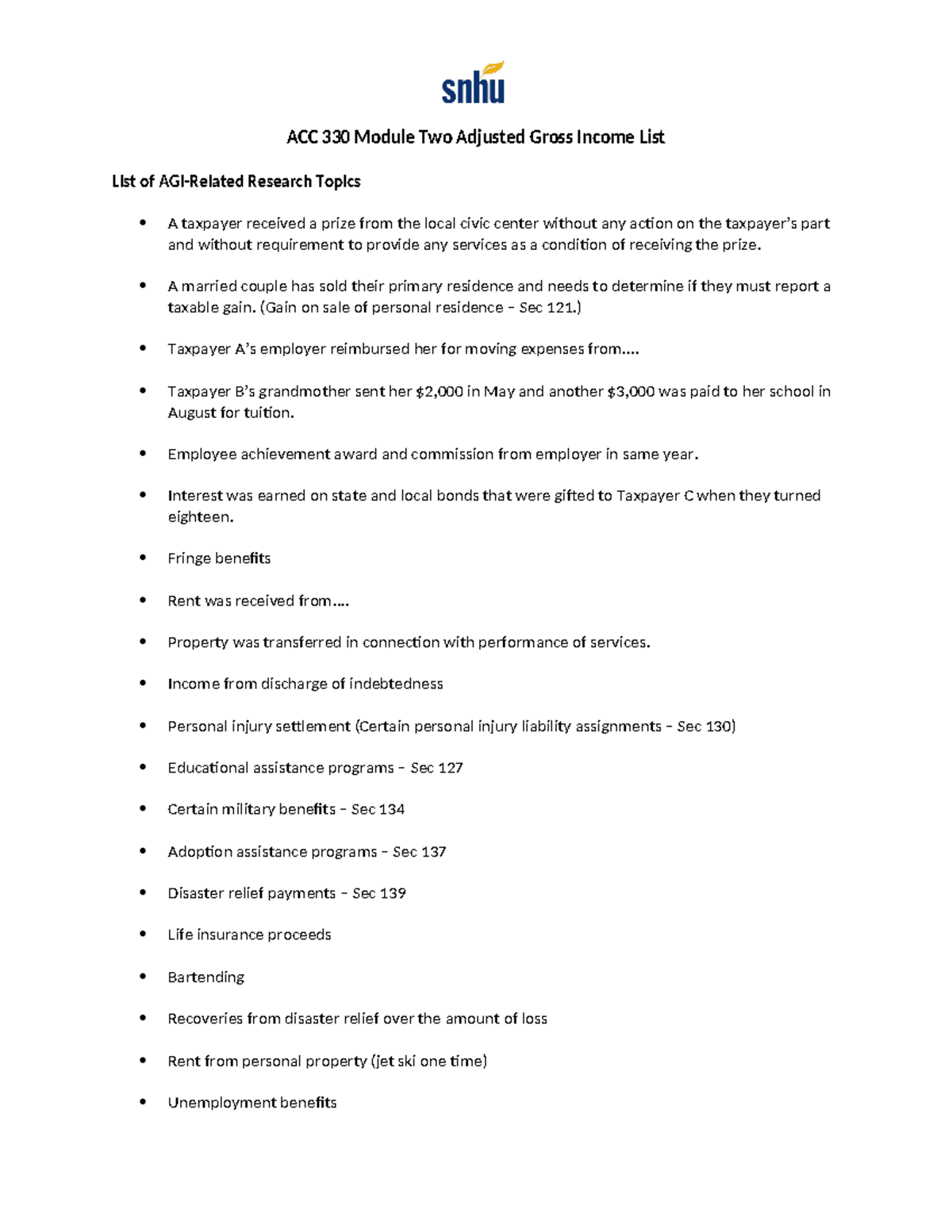 ACC 330 Module Two Adjusted Gross Income List - A married couple has ...