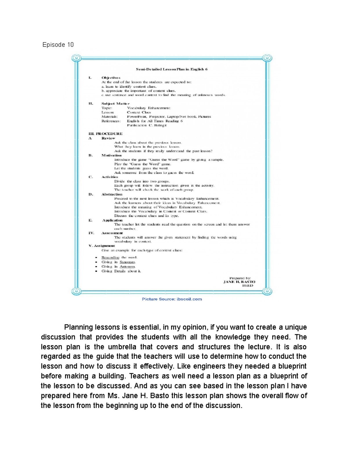 Episode 10 - FS 2 - Episode 10 Planning lessons is essential, in my opinion, if you want to ...