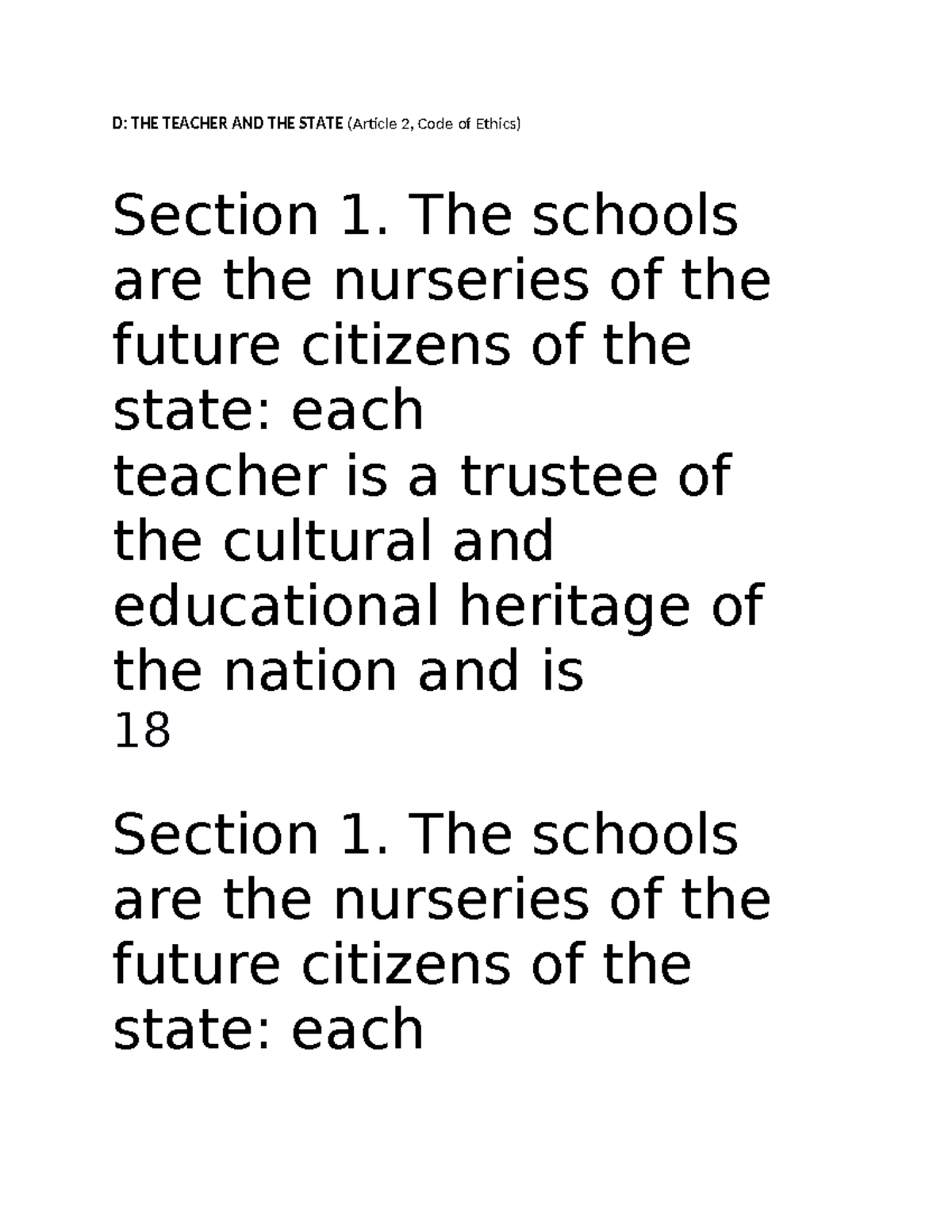 THE Teacher AND THE State (Article 2, Code of Ethics) - D: THE TEACHER ...