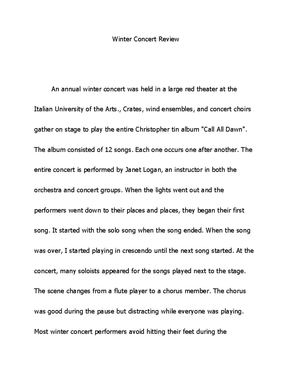 Concert essay response choir - Winter Concert Review An annual winter ...