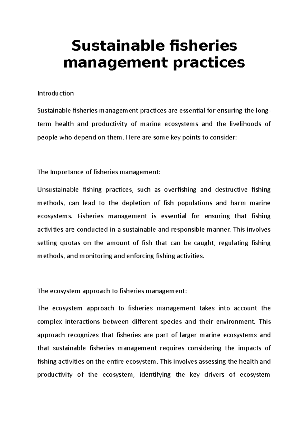 Sustainable fisheries management practices - Sustainable fisheries ...