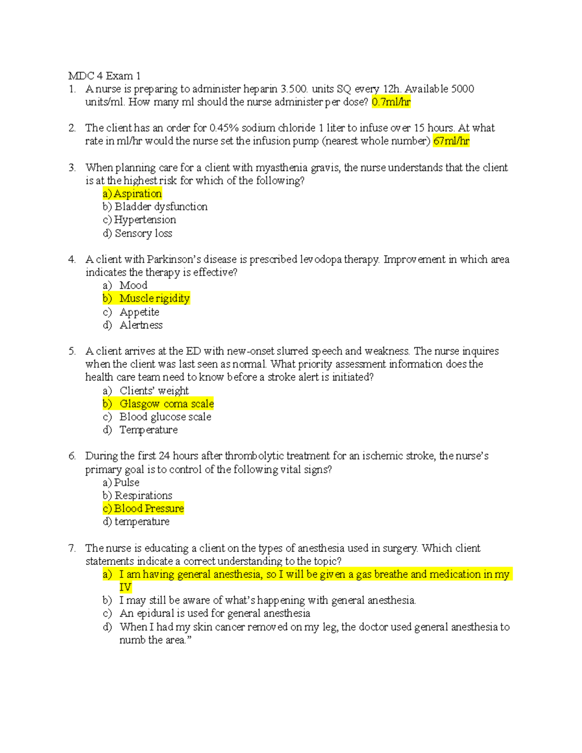 MDC 4 Exam 1. - study for mdc4 - MDC 4 Exam 1 A nurse is preparing to ...