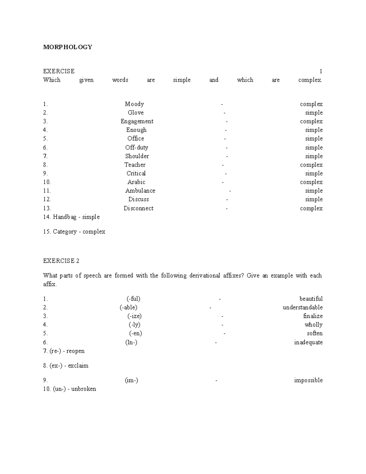 Morphology-WPS Office - MORPHOLOGY EXERCISE 1 Which given words are ...