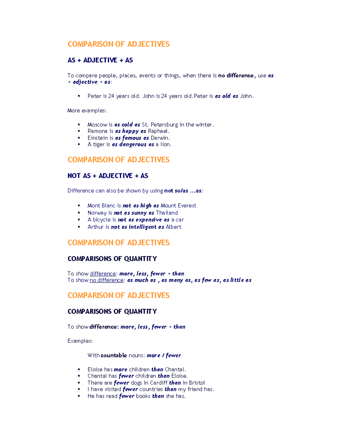 Adjetives - adjectives - COMPARISON OF ADJECTIVES AS + ADJECTIVE + AS ...