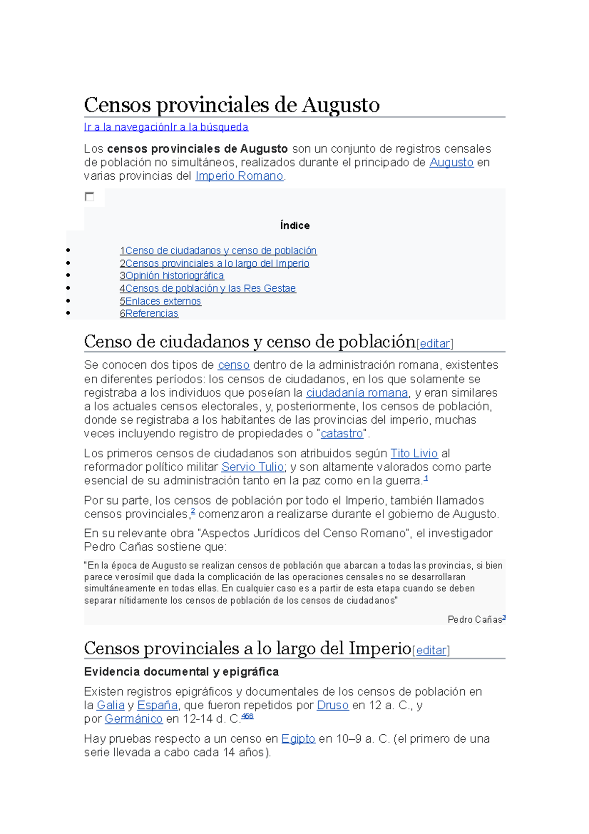 Censos provinciales de Augusto - Índice 1 Censo de ciudadanos y censo ...