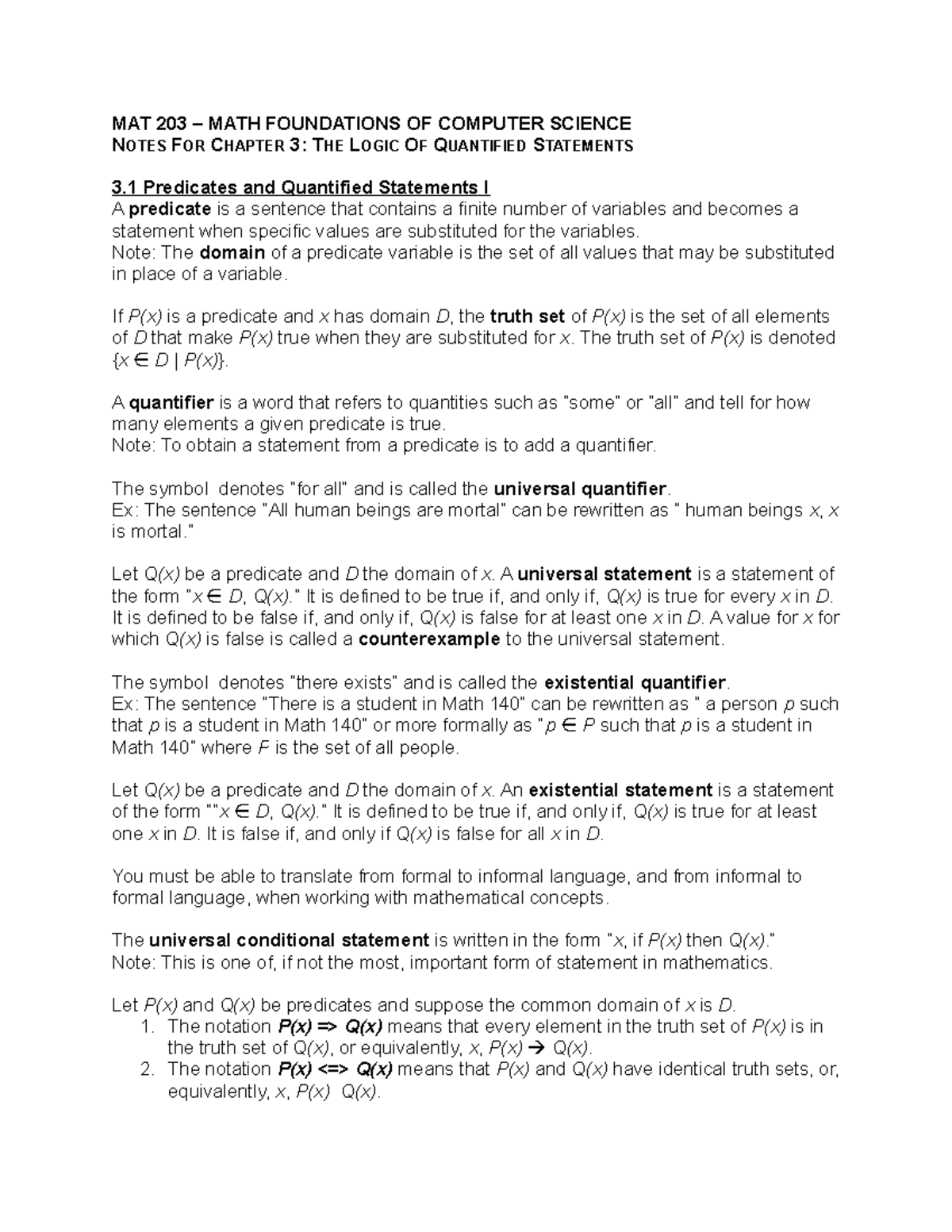 MAT203 Chapter 3 - The Logic of Quantified Statements - MAT 203 – MATH ...