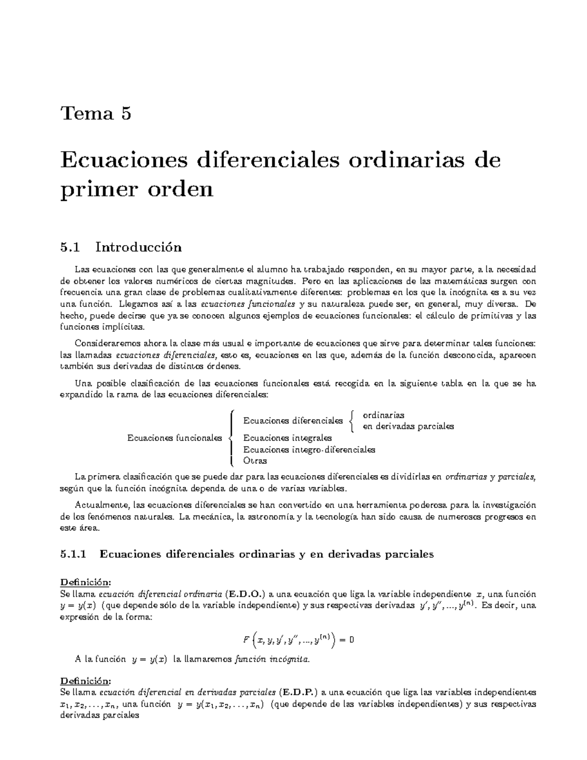 Ecuaciones diferenciales de primer orden - Tema 5 Ecuaciones ...