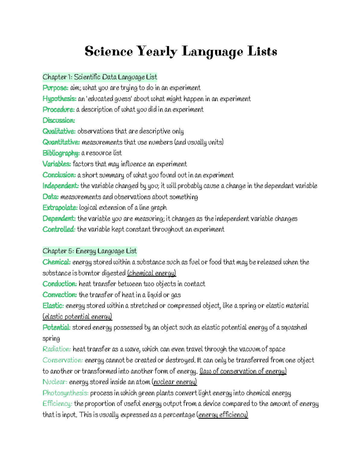 year 8 science notes yearly language list of words for exams that is ...