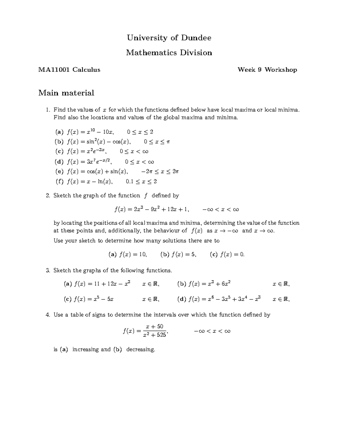 MA11001 Calculus W9 - University of Dundee Mathematics Division MA11001 ...