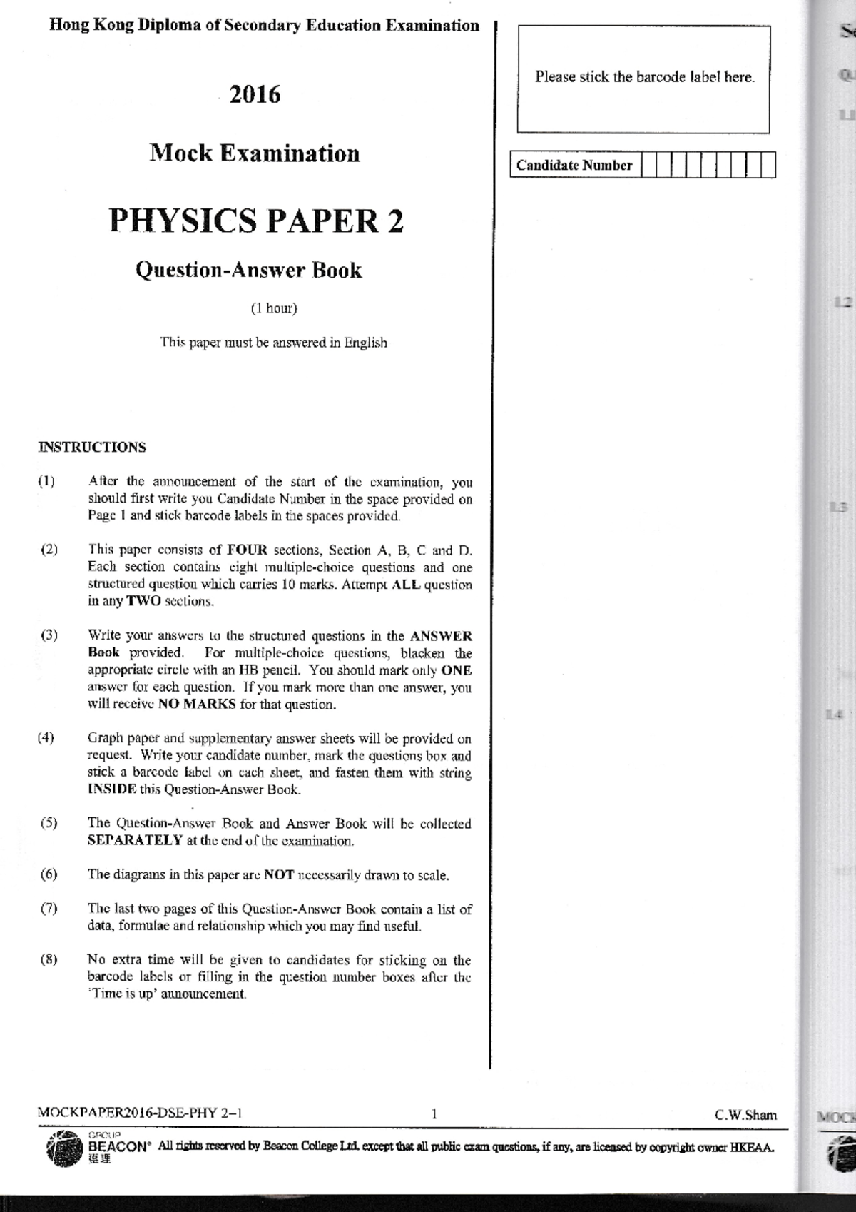 Mockpaper 2016-DSE-PHY 2 - Discovering Physics - Studocu