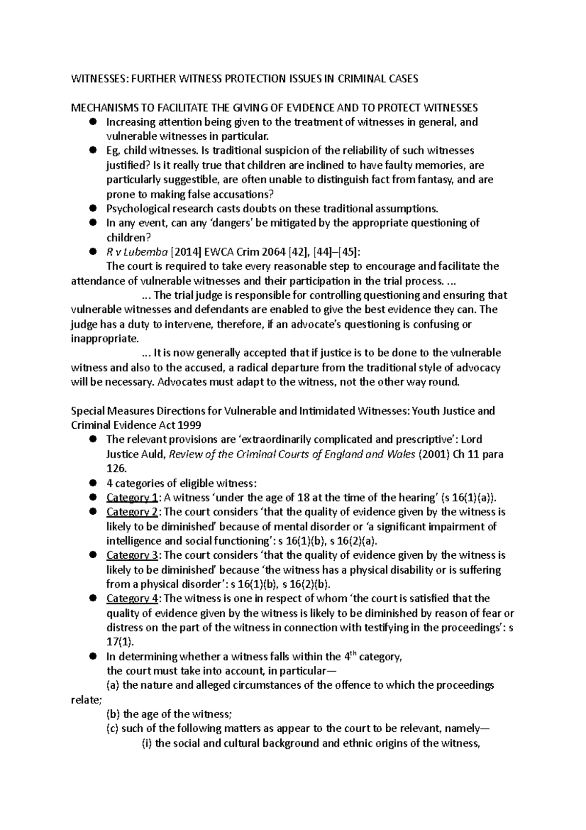 Witnesses- Further Witness Protection Issues IN Criminal Cases ...