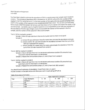 Fish grading assignment - FISH 4100 Introduction to Fisheries NAME