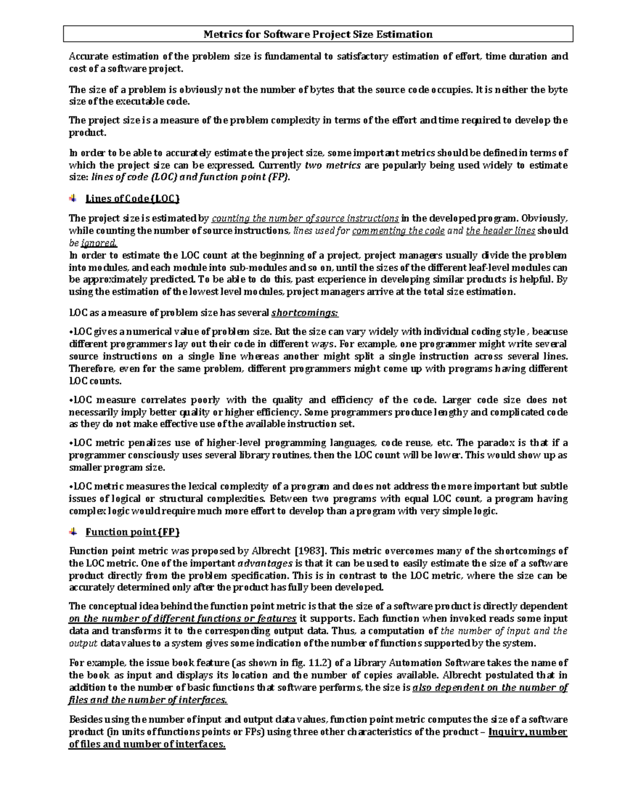 12.2 Project Metric & Estimation Technique - Metrics for Software ...