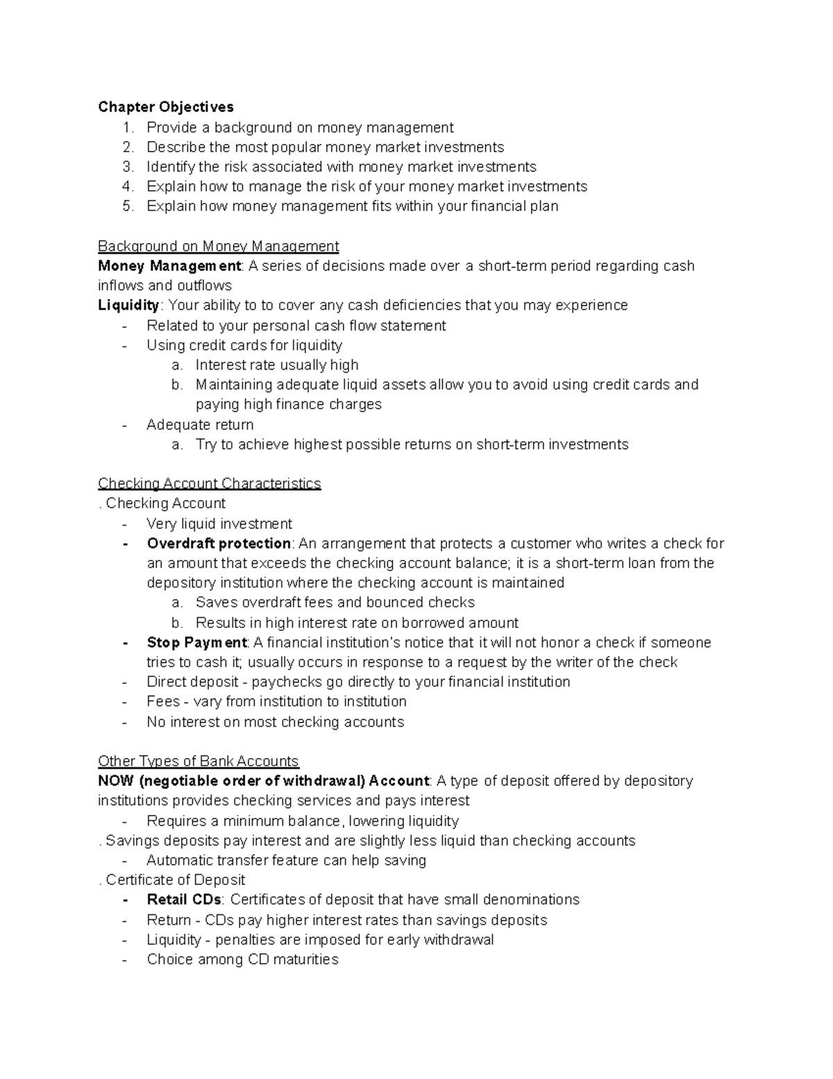 Chapter 6 Managing Your Money - Chapter Objectives 1. Provide a ...