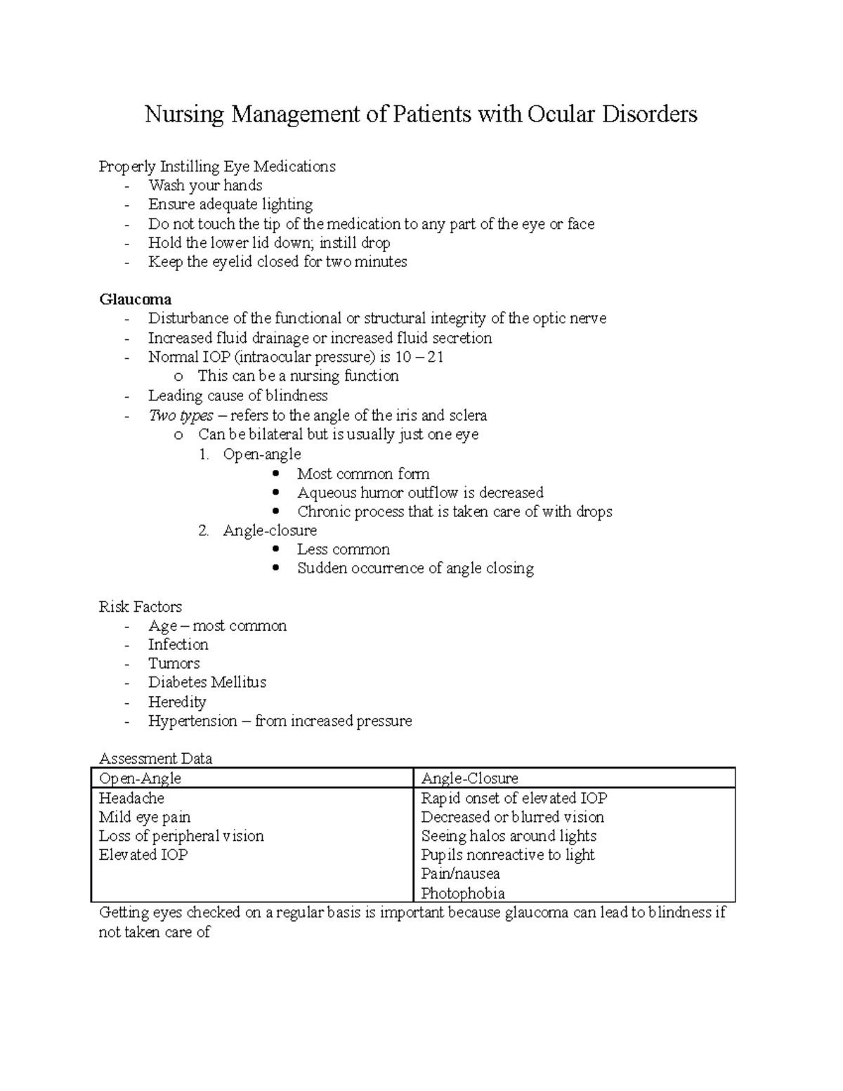 Week 1 Nursing Management of Patients with Ocular Disorders - Nursing ...